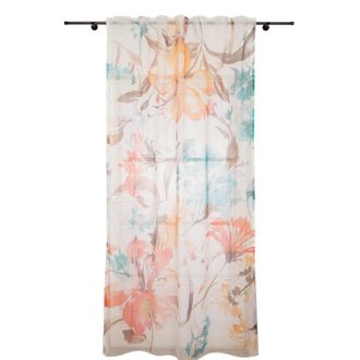 Sch&ouml;ner Leben Gardine Schlaufenband Leinenoptik Bl&uuml;ten wei&szlig; Aqua orange 140x245cm