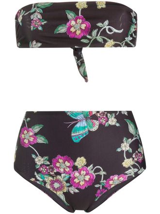 Red Valentino bikini taille haute &agrave; fleurs - Noir
