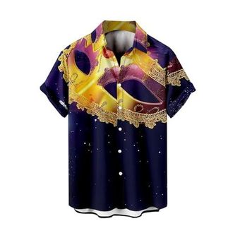 Generic Costume de carnaval pour homme - Chemise &agrave; manches courtes - Chemise de loisirs avec boutonni&egrave;re - Chemise de vacances &agrave; revers - V&ecirc;tement de f&ecirc;te - B