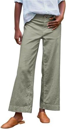 Generic Pantalon court en lin &agrave; jambes larges pour femme - Taille haute - Pantalon court d&eacute;t&eacute; d&eacute;contract&eacute; avec poches - Pantalon court &agrave; jambe large pour femm