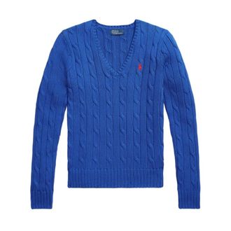 Polo Ralph Lauren Femme, Pulls, Bleu, Taille: 38 FR Pull en maille torsad&eacute;e &agrave; col en V Kimberly