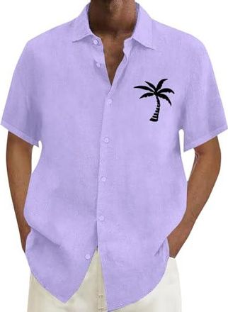 Generic Chemise d&eacute;t&eacute; &agrave; manches courtes pour homme - Coupe droite - En lin - Perm&eacute;able &agrave; lair - Pour les vacances - Chemise de plage avec boutonni&egrave;re - Pour l&eacute;