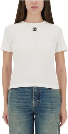 Tory Burch Femme, Tops, Blanc, Taille: 40 FR T-shirt en coton c&ocirc;tel&eacute;