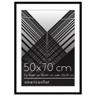 Americanflat Bilderrahmen 50x70 cm Schwarz - Bilderrahmen 42x60 cm mit Passepartout - aus Kunststoff mit poliertem Plexi-Scheibe