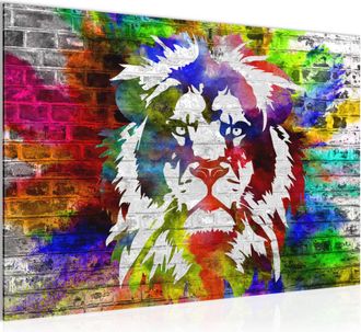 Runa Art Bild L&ouml;we Graffiti Modern Wandbilder Loft Wohnzimmer 1 Teilig - Made In Germany - Stein Bunt Flur 303515a