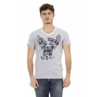 Trussardi Homme, Tops, Gris, Taille: XL Tee-shirt élégant avec col en V et impression frontale