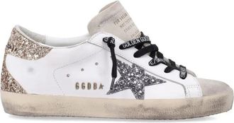 Golden Goose Low-Top Sneaker - Distressed White Leather Glitter Sneakers With Vin - Gr. 35 (EU) - in Rosa - f&uuml;r Damen