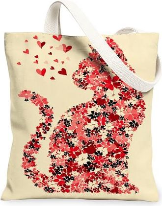 Generic Sacs fourre-tout en toile avec motif floral, motif coeur, sacs d&eacute;picerie, sacs d&eacute;picerie &eacute;cologiques, vintage, artistique, l&eacute;ger, lavable, beige, 13x1