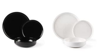 Excelsa Nordic Service de table 12 pi&egrave;ces, c&eacute;ramique, blanc et noir