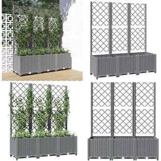 vidaXL Vidaxl - Jardini&egrave;re avec treillis Gris clair 120x40x136 cm pp - Jardinier - Pot Plante Grimpante - Pot Fleuri - Treillage Jardin - Bac Culture Tomate