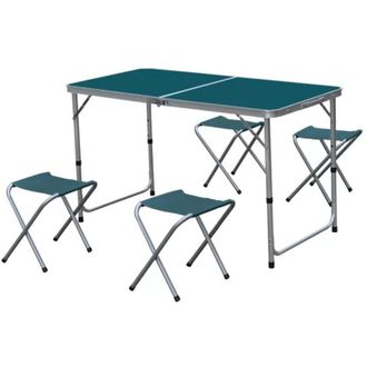 PEGANE Pegane - Ensemble de table de jardin pliante avec 4 tabourets en aluminium et polyester coloris bleu
