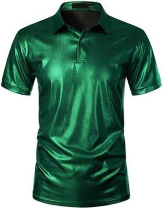 Generic Polo &agrave; paillettes pour homme - Manches courtes - Coupe ajust&eacute;e - Polo brillant ann&eacute;es 70 - Pour club de nuit - Disco - Clubwear - T-shirt m&eacute;tallique &agrave;