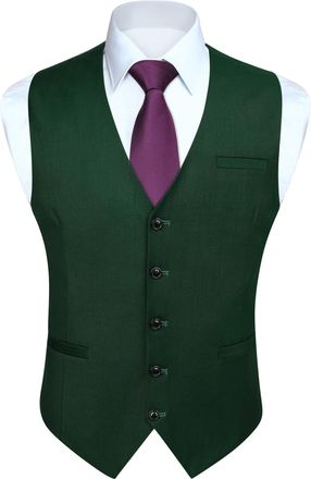 Hisdern Anzugweste Herren Grün Weste Anzug Formelle Anzugwesten für Business Hochzeit Baumwolle Regular Fit Elegant Veste,Waldgrün,3XL