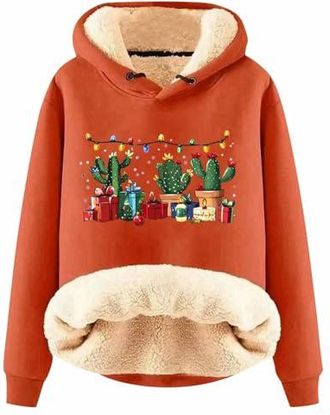 Generic Pull De Noel Femme Pull Noel Femme Sweat Noel Coupe Cool Confortable Sweat Capuche Velours Plus Size Série Cactus Imprimé Manches Longues Confortable