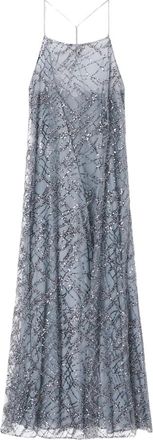 Emporio Armani Femme, Robes, Gris, Taille: 40 FR Longue robe en tulle avec micro-sequins et broderie jet&eacute;e int&eacute;grale