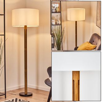 HOFSTEIN Stehleuchte Flemming, Stehlampe aus Holz im modernen Boho-Design, Schirm aus Stoff, &Oslash; 50 cm, 158 cm, E27, mit Fu&szlig;schalter - Wohnzimmer, Schlafzimmer, 