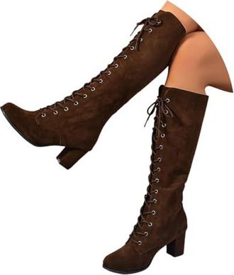 Generic Bottes femme extérieur automne hiver tissu cowboy talons épais bas et hauts pour style rétro confortable élégant casual mode urbaine (Coffee, 39)