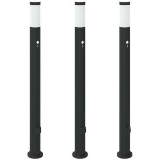 vidaXL Pollerleuchten mit Sensor&Steckdose 3er 110 cm Edelstahl IP44 vidaXL