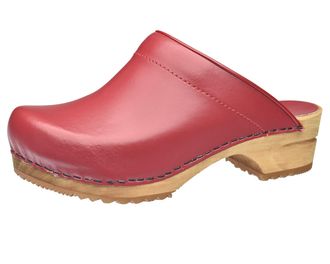Sanita Lotte offener Clog | Original handgemacht | Leder-Holzclogs für Damen | Rot | 36 EU