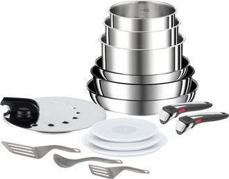 T-fal Ingenio Preference On 15-teiliges Topf und Pfannenset abnehmbarer Griff, stapelbar, platzsparend, Topfset Induktion mit Antihaftversiegelung, einfache