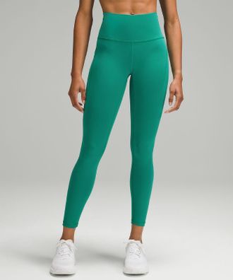 lululemon Wunder Train Leggings mit hohem Bund und Taschen f&uuml;r Frauen - 63,5 cm - Gr&ouml;&szlig;e 14 in Cascadia Green
