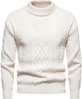 Generic Pull pour homme avec col rond, pull en tricot c&ocirc;tel&eacute; fin pour homme, pull avec motif tress&eacute;, manches longues, couleur unie, pull dhiver chaud et doux,