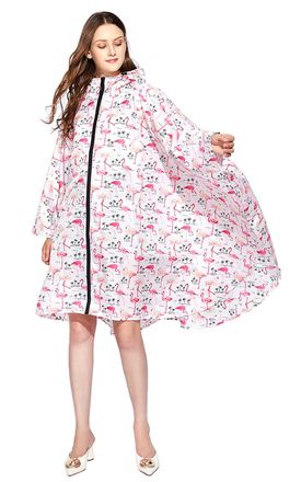 Nuur Damen Regenponcho Regenmantel Unisex Regenjacke Wasserdicht Regencape Wiederverwendbar mit Kapuze Pink Flamingo
