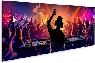 Islandburner Bild auf Leinwand Dj Plays Night Club Disco Banner Bilder Wandbilder Poster JCUR-Pano