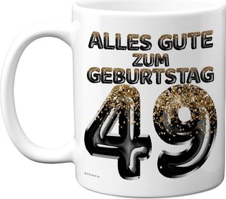 Stuff4 49. Geburtstagsgeschenke - Schwarz Gold Glitzerballons Tasse - Geburtstag Tasse f&uuml;r M&auml;nner und Frauen, 325 ml Premium-Keramiktasse, Sp&uuml;lmaschinenfest