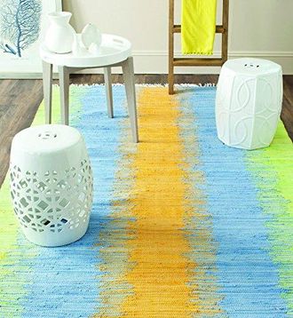 Safavieh Tapis Moderne Pour Salon, Salle à manger, Chambre à coucher - Montauk Collection, Tapis à poil court, Vert et or, 152 X 244 cm