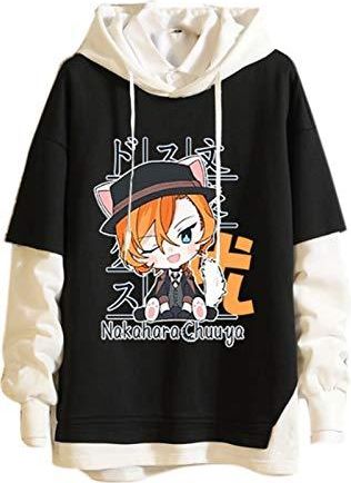 Keephen Bungo Stray Dogs Sweat à Capuche Unisexe Japonais Anime Bungo Chiens errants Dazai Osamu Nakahara Chuuya Cosplay Faux Deux Sweat à Capuche