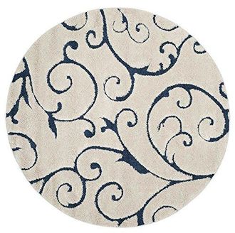 Safavieh Zottelig Teppich f&uuml;r Wohnzimmer, Esszimmer, Schlafzimmer - Florida Shag Collection, Hoher Flor, Creme und Blau, 122 X 122 cm