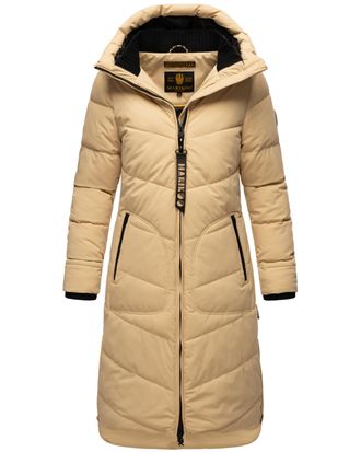 Marikoo Damen langer Wintermantel warmer Steppmantel mit verstellbarer Kapuze Benikoo Beige Gr. XL