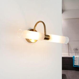 Licht-Erlebnisse Spiegelleuchte Wand Metall Glas in Messing 2xG9 B:32cm Badezimmer Bilderleuchte Wandlampe Wandleuchte Bad IP20