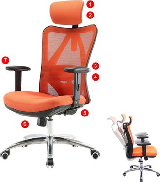 Mendler Bürostuhl HWC-J86, Schreibtischstuhl, ergonomisch, verstellbare Lordosenstütze 150kg belastbar - ohne Fußstütze, orange