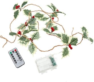 Cabilock Weihnachts-lichterkette Tannennadeln Mit Roten Beeren Led Beleuchtet Batteriebetrieben Weihnachtsdekoration Innen Und Au&szlig;en Mit Fernbedienung Kabellos