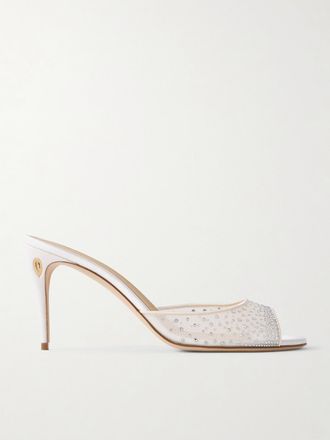 Jennifer Chamandi Mules En R&eacute;sille &Agrave; Cristaux Et &Agrave; Finitions En Satin Guido 85 - Blanc