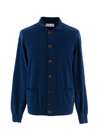Brunello Cucinelli Royal Blue High-Neck Cashmere Cardigan Size L