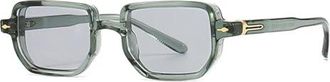 Generic Lunettes de soleil rectangulaires tendance pour femmes UV400 rétro dégradé hommes tendance rivets, Vert gris clair, Taille unique