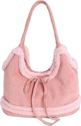 Generic Sac &agrave; bandouli&egrave;re en cuir synth&eacute;tique pour femme et fille, sac &agrave; main en laine dagneau pour voyage, shopping, travail, usage quotidien, rose, 10.24x4.