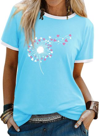 Dresswel Damen Pusteblume T-Shirt Retro L&ouml;wenzahn Herzen Druck Rundhals Kurzarm Tee Shirts Sommer Tops Oberteile f&uuml;r Frauen