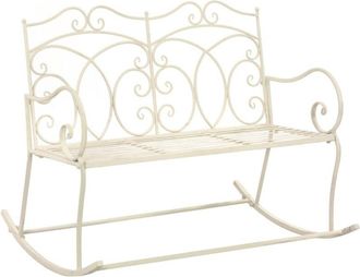 vidaXL Vidaxl - Banc de jardin 104 cm - Fer forg&eacute; blanc antique - Largeur 99 cm - Hauteur 89 cm - Si&egrave;ge &agrave; bascule confortable