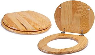 MSV WC Sitz Toilettendeckel Holz Kiefernholz Scharniere aus Edelstahl - hochwertige und stabile Qualit&auml;t