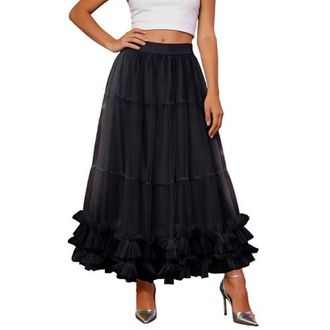 Generico D&eacute;guisement de paon - Jupe longue en maille &eacute;lastique taille haute pour femme - Pour ballet, bal, bal de fin dann&eacute;e, f&ecirc;te - Grandes tailles, Noir, Tai