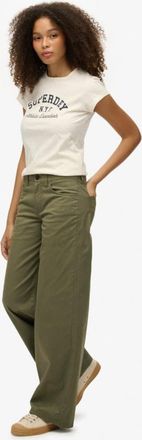 Superdry Weite Chinohose in staubigem Olivgr&uuml;n mit mittelhohem Bund