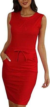 Generic Robe amincissante pour femme - Robe d&eacute;t&eacute; d&eacute;contract&eacute;e &agrave; col rond sans manches - Coupe ajust&eacute;e - Pour la plage - Midi, Rouge, 5XL