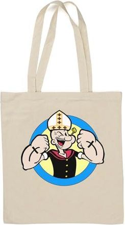 Generic Sac fourre-tout en coton naturel avec chapeau de pape à gros bras Blanc