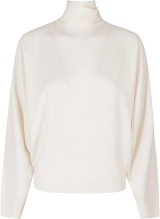Semicouture Pull en laine avec col en satin - Femme - Pulls - Beige - Taille: 38 FR