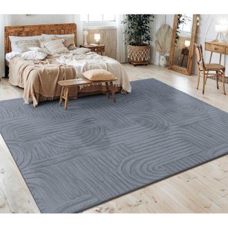 Paco Home Paco Home - Tapis Salon Chambre Adulte Poils Ras Scandinave Motif Boho Motif Geometrique 160x220 cm, Anthracite 7