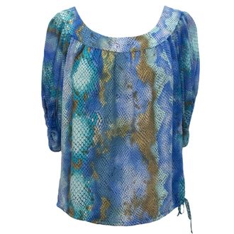 Single Dress Aqua Blue Print Silk Top Size XS